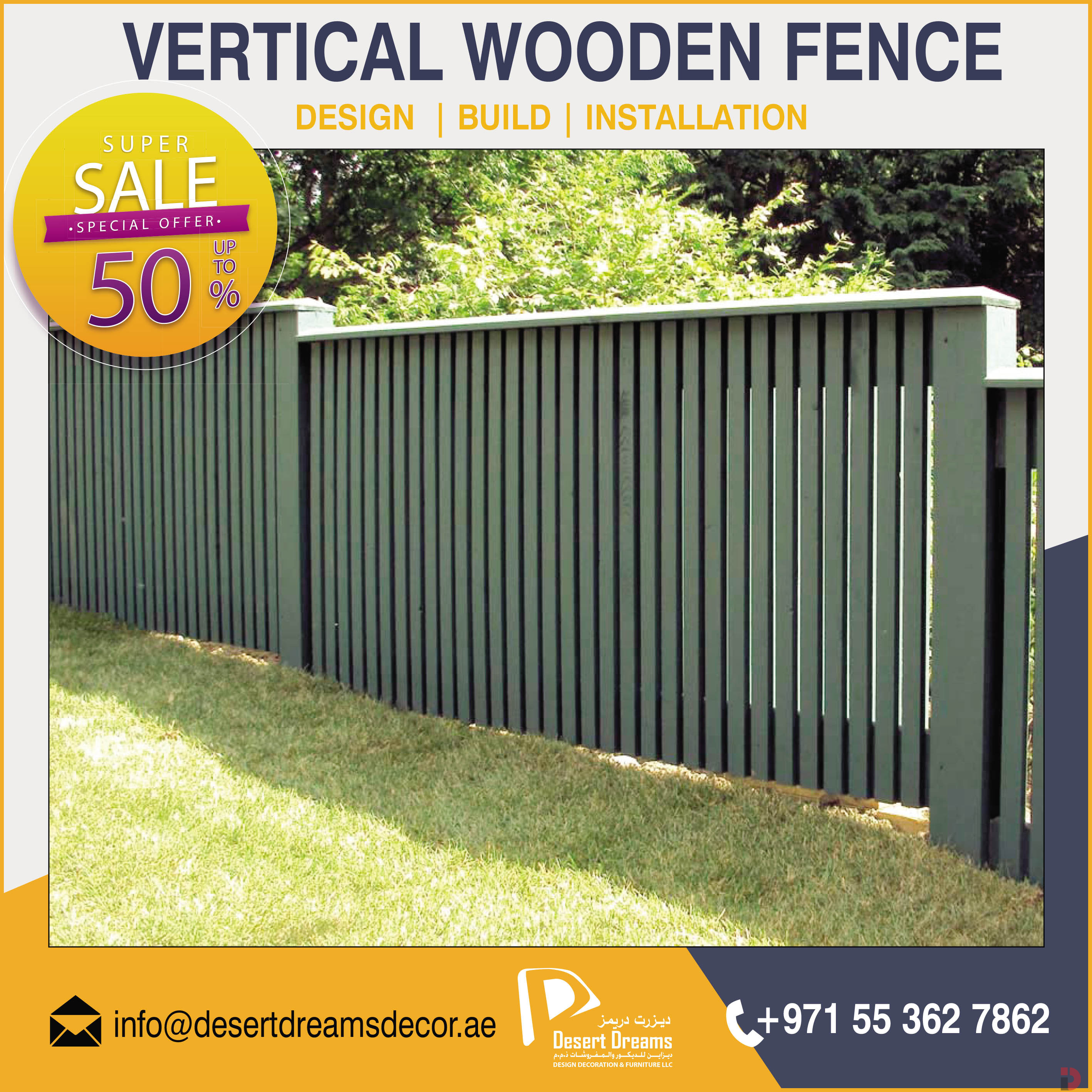 Wooden Slatted Fences Uae | Natural Wood Fencing Dubai.