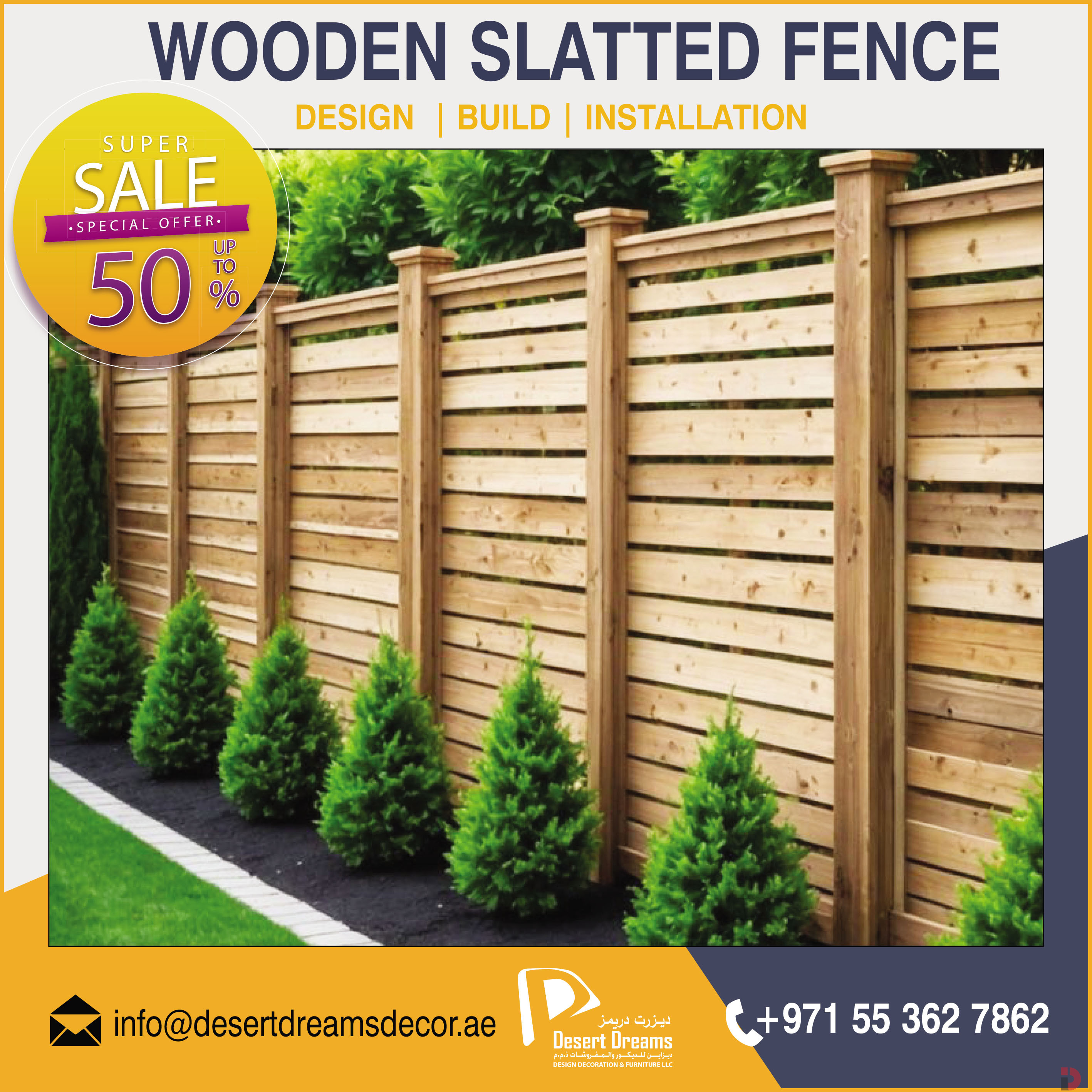 Wooden Slatted Fences Uae | Natural Wood Fencing Dubai.